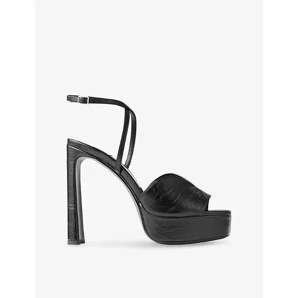 JIMMY CHOO Karli 125 Crinkled-leather Platform Heeled Sandals - Black