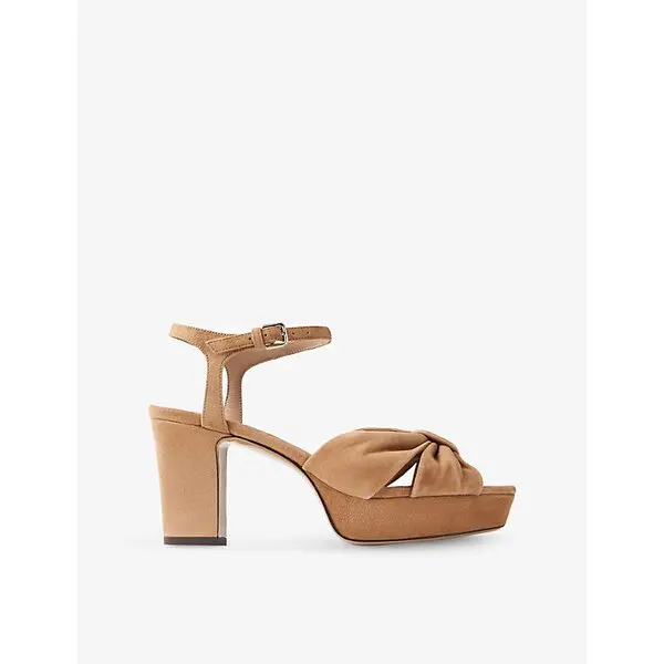 JIMMY CHOO Heloise 80 Knotted-strap Heeled Sandals - Biscuit