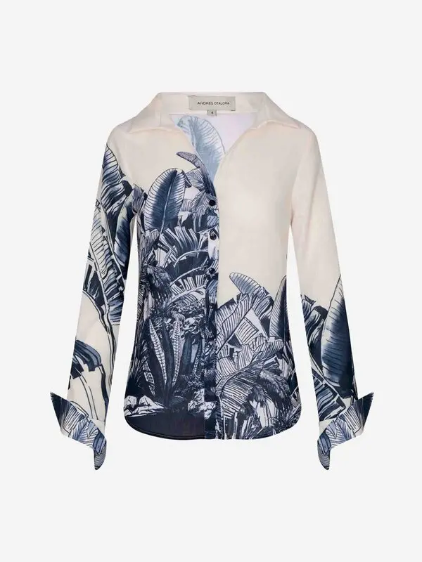 ANDRES OTALORA Printed Linen Button-up Blouse