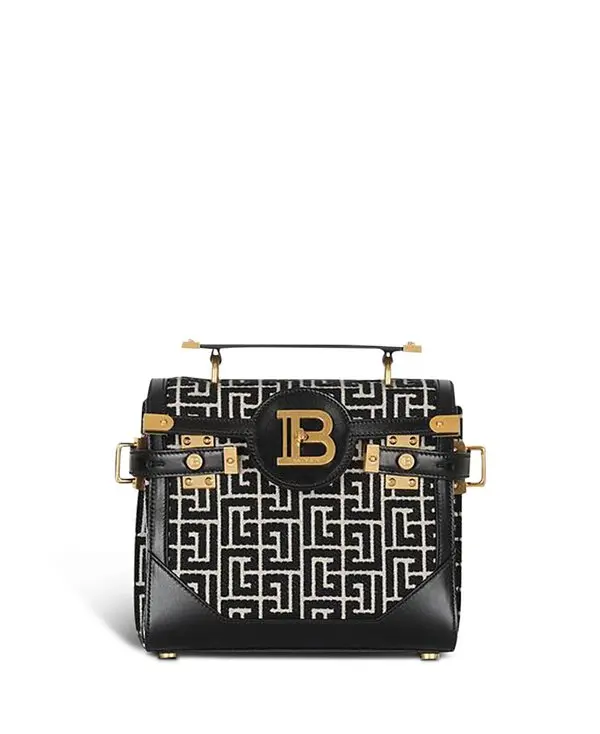 Balmain B-buzz 23 Jacquard And Leather Bag - Black