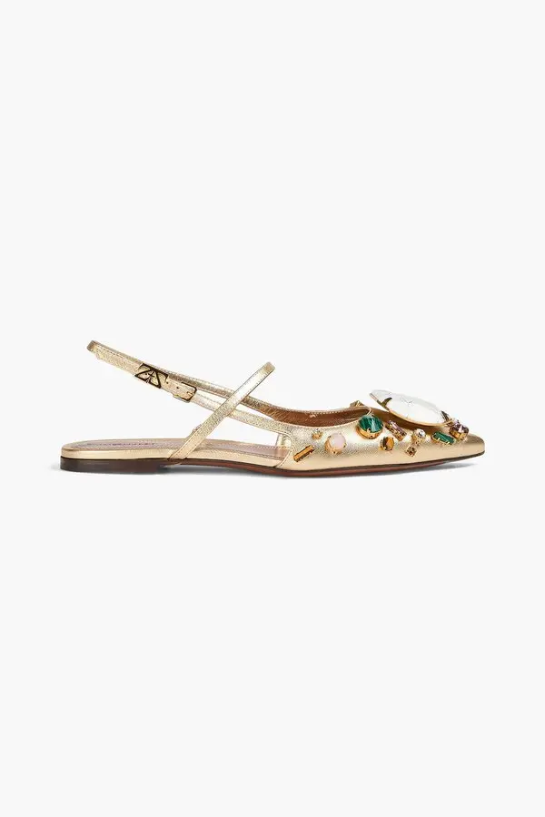 Zimmermann Embellished Metallic Leather Slingback Flats