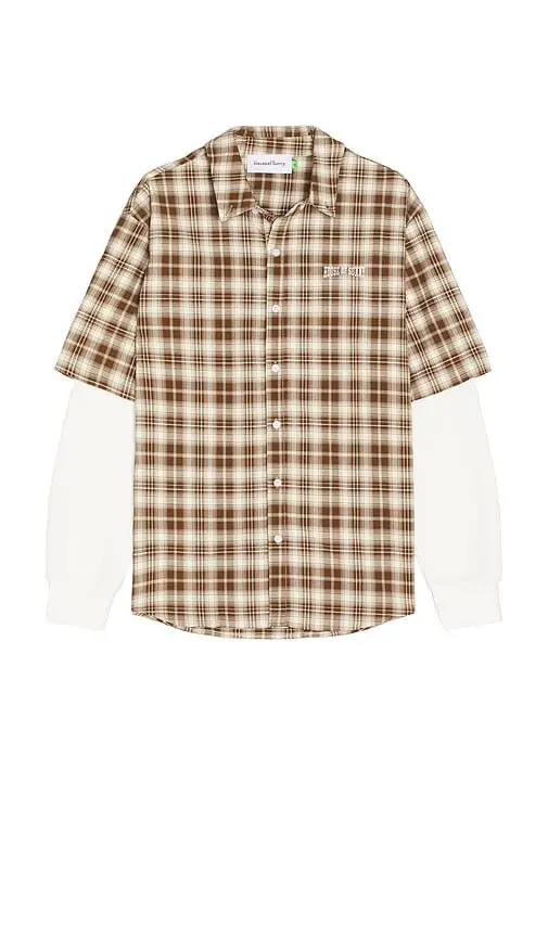 HOUSE OF SUNNY Double Layered Button Down Shirt In Brown
