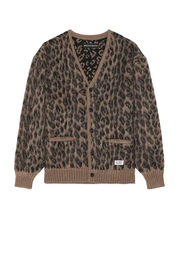 Wacko Maria Leopard Heavy Mohair Cardigan In Brown - 65% Off