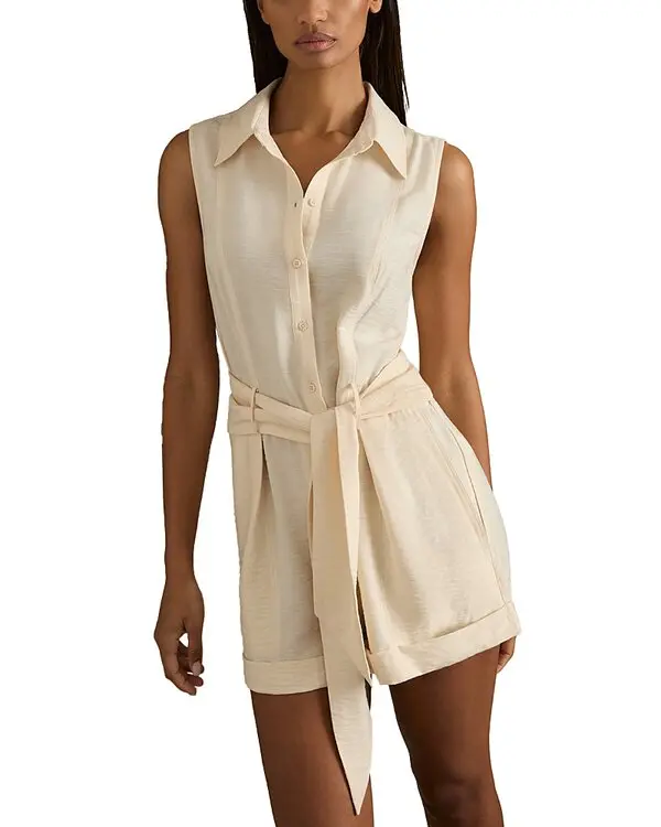 REISS Belted Sleeveless Playsuit - Cream