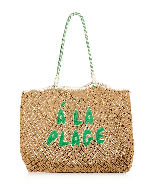Clare V. L'ete Crochet Tote - Tan/green