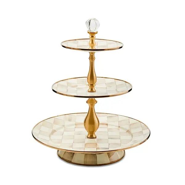MACKENZIE-CHILDS Mocha Check Three Tier Sweet Stand - No Color