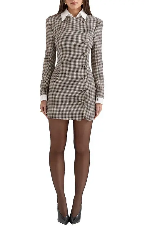 House Of Cb Leoni Houndstooth Mini Dress - Brown And Black Check