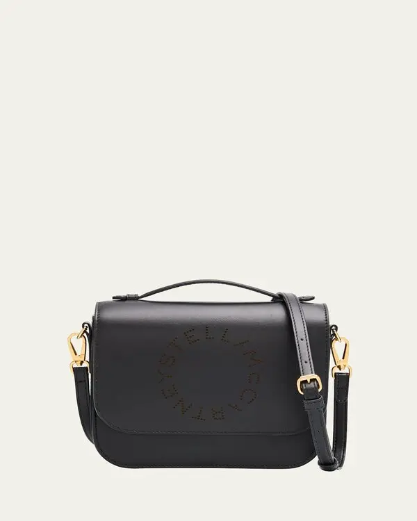 Stella McCartney Logo Perforated Foldover Top Crossbody Bag - Black