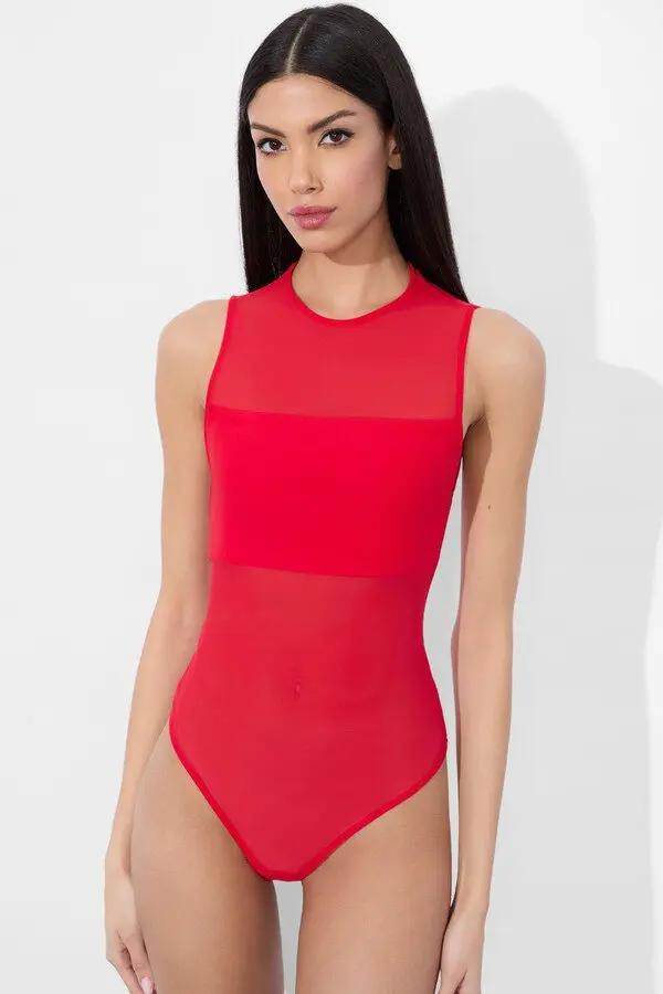 Alice + Olivia Bandeau Sleeveless Bodysuit - Red