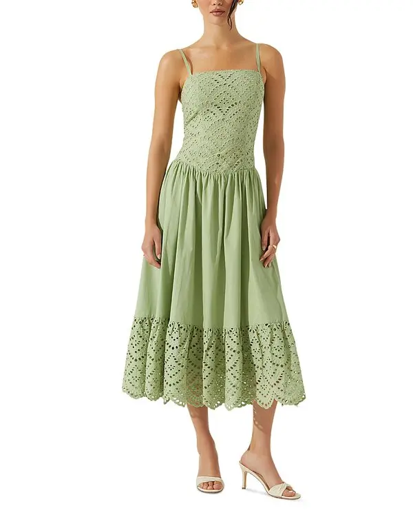 Astr The Label Nathalia Eyelet Dress - Sage