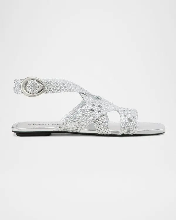STUART WEITZMAN Thea Braided Metallic Sandals - Silver