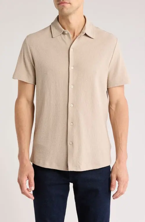 Robert Barakett Newman Short Sleeve Knit Button-up Shirt - Tan