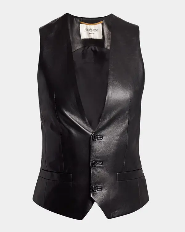 Saint Laurent Lambskin Leather Tailored Vest