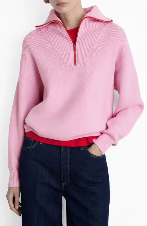 Mango Contrast Half Zip Sweater