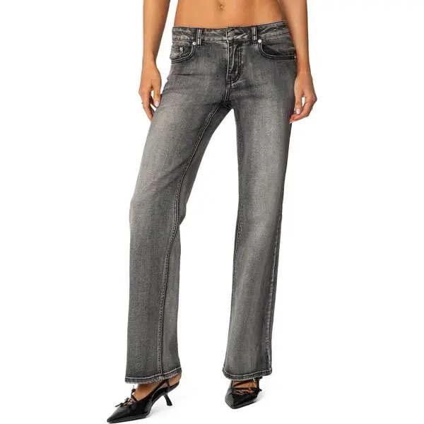EDIKTED Low Rise Bootcut Jeans - Dark-gray-washed