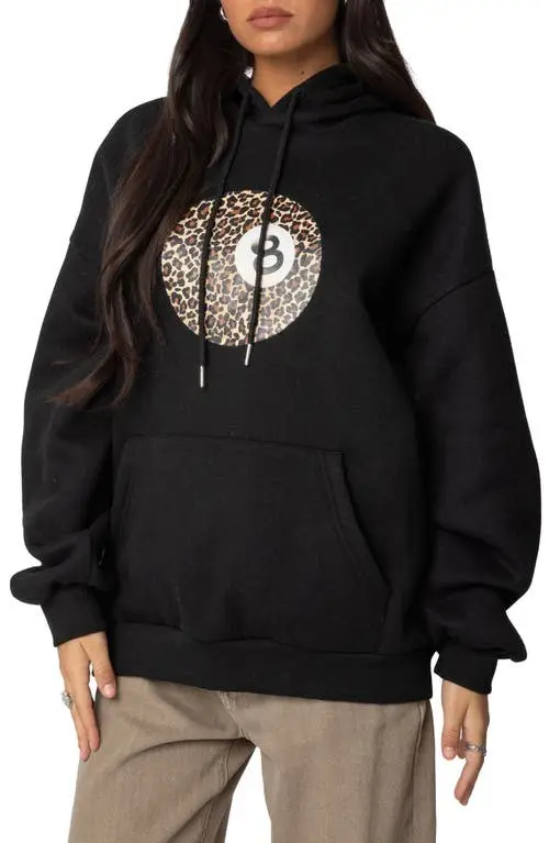 EDIKTED Leopard Eight-ball Graphic Oversized Hoodie - Black