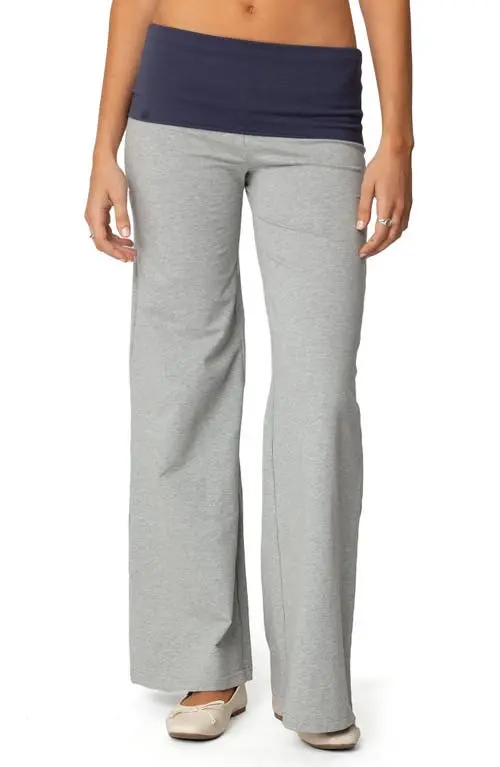 EDIKTED Contrast Foldover Wide Leg Pants - Gray-melange