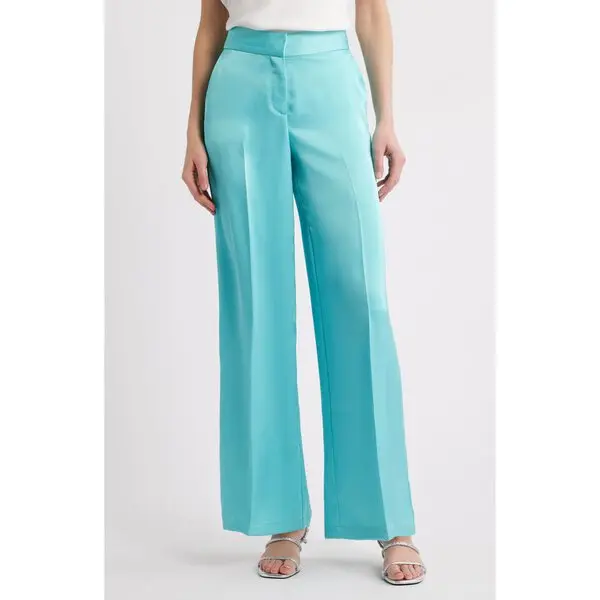 TAHARI ASL Wide Leg Satin Pants - Turquoise