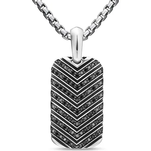 David Yurman Chevron Tag With Black Diamonds - Silver Pave