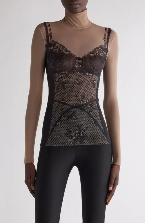 Balenciaga Trompe L'oeil Lingerie Mesh Top - Black/ Light Beige
