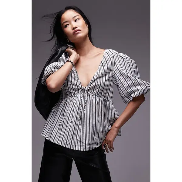 Topshop Poplin Puff Sleeve Top