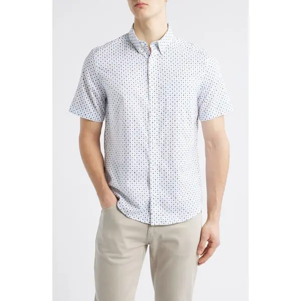 Johnston & Murphy Ditsy Floral Print Short Sleeve Button-up Shirt