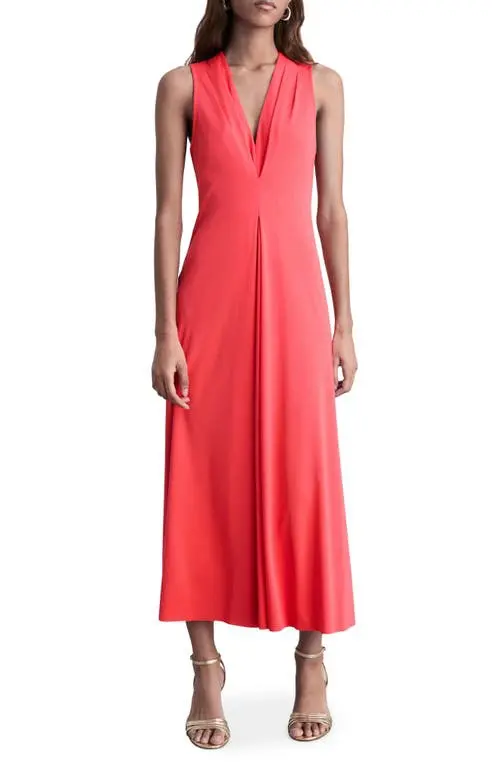 Mango Pleated Sleeveless Knit Maxi Dress In Salmon - 60% Off | Editorialist