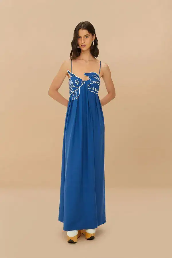 embroidered fish dress Buttercup Yellow A-Line Casual Summer Midi Dress Buttercup / Medium main image 1