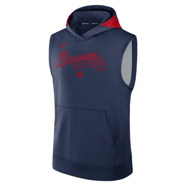 Nike Atlanta Braves Authentic Collection Dri-fit Mlb Sleeveless Pullover Hoodie - Blue