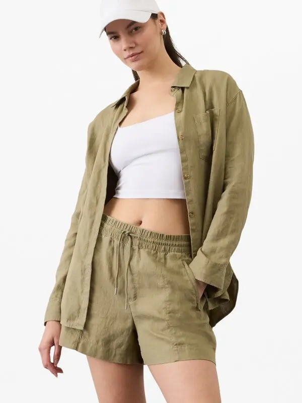 Athleta Retreat Linen Mid-rise 4" Short - Olive Branch