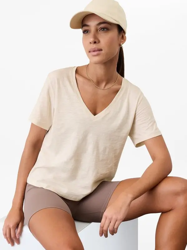 Athleta Essential Slub V-neck T-shirt - Bone