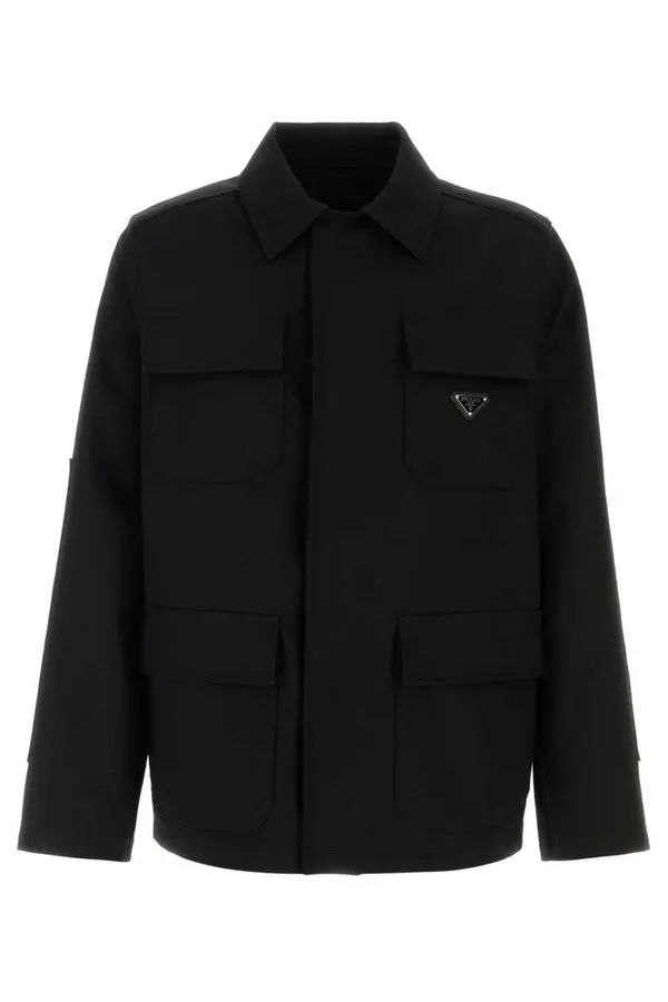 Prada Triangle-Logo Straight Hem Jacket In Black - 16% Off | Editorialist