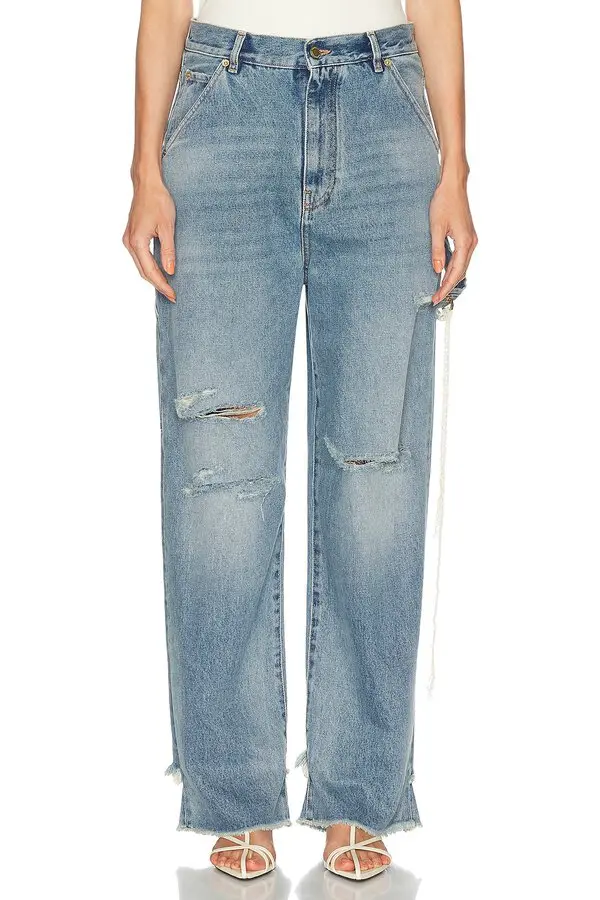 DARKPARK Lisa Chain Adorned Carpenter Jeans - Light Wash Ripped