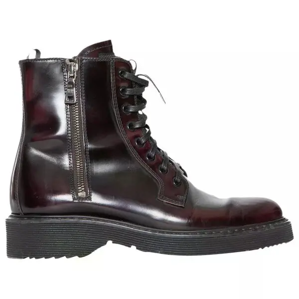 Prada Patent Leather Biker Boots - Burgundy | Editorialist