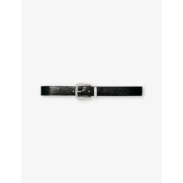 Maje Leather Belt With Engraved Buckle - Noir / Gris