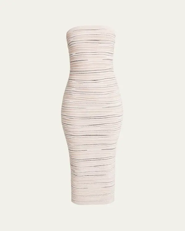 Balmain Strapless Glitter Body-con Midi Dress - Beige Multi