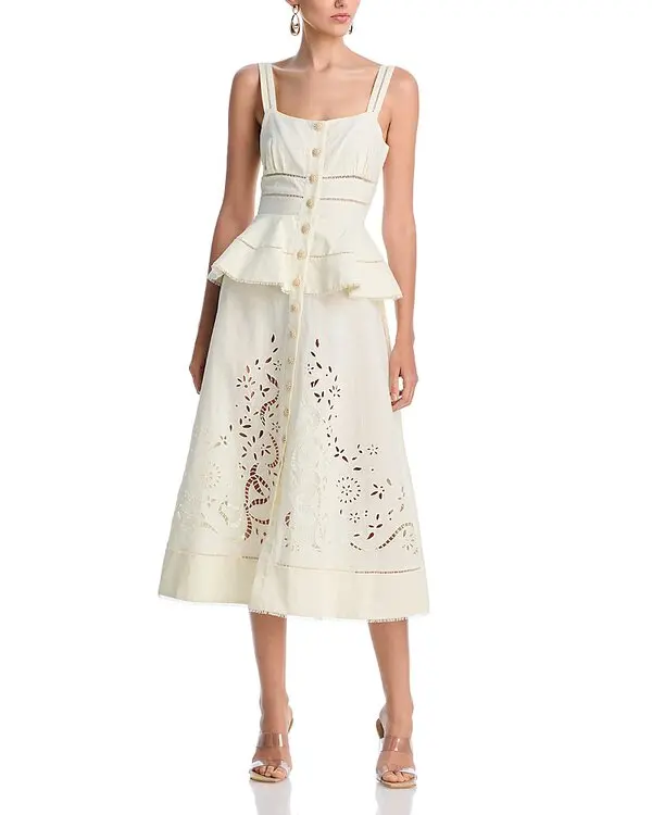 SELF-PORTRAIT Peplum Midi Dress - Cream