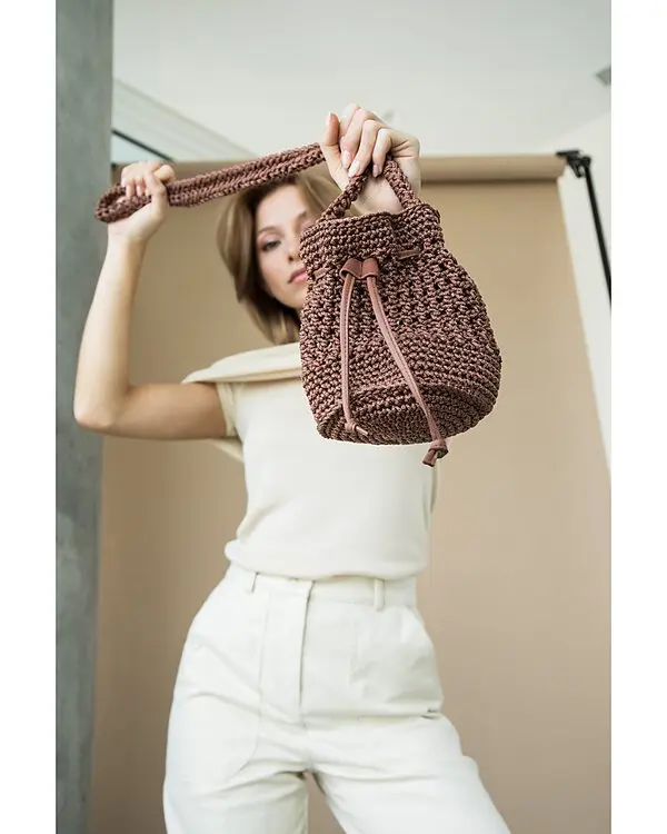 Binge Knitting Mara Woven Drawstring Satchel - Cocoa