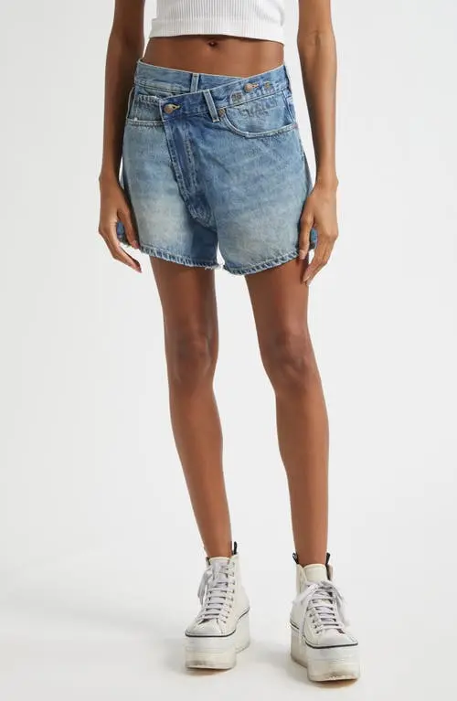 R13 Crossover Distressed Denim Shorts - Bain Blue