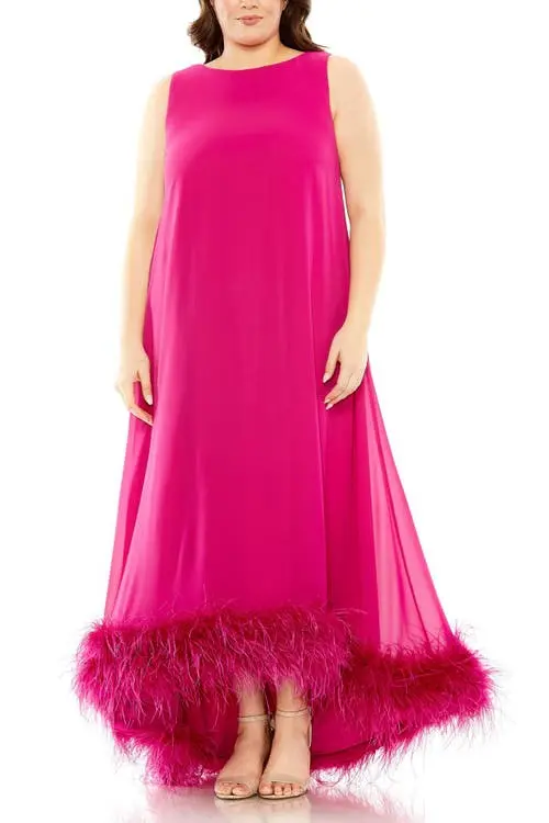 Mac Duggal High Neck Feathered Hem Gown