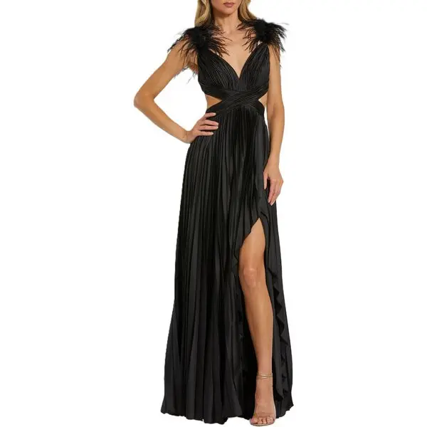 Mac Duggal Pleated Feather Gown