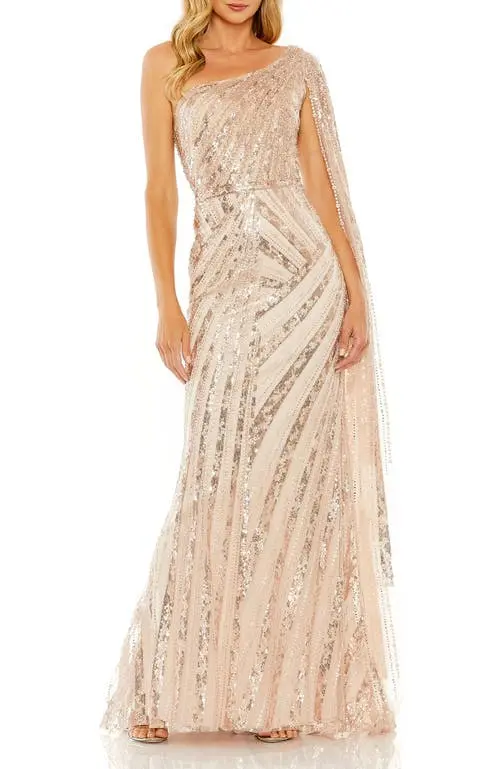 Mac Duggal One-shoulder Embellished Gown - Rose Gold