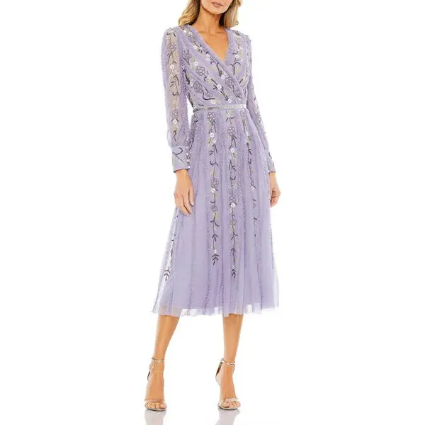 Mac Duggal Embroidered Wrap Midi Dress
