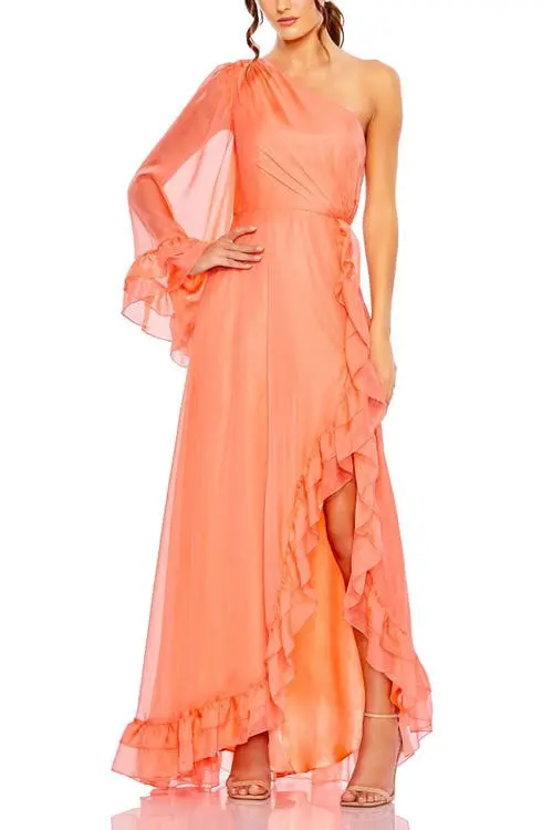 Mac Duggal One-shoulder Gown With Ruffled Hem