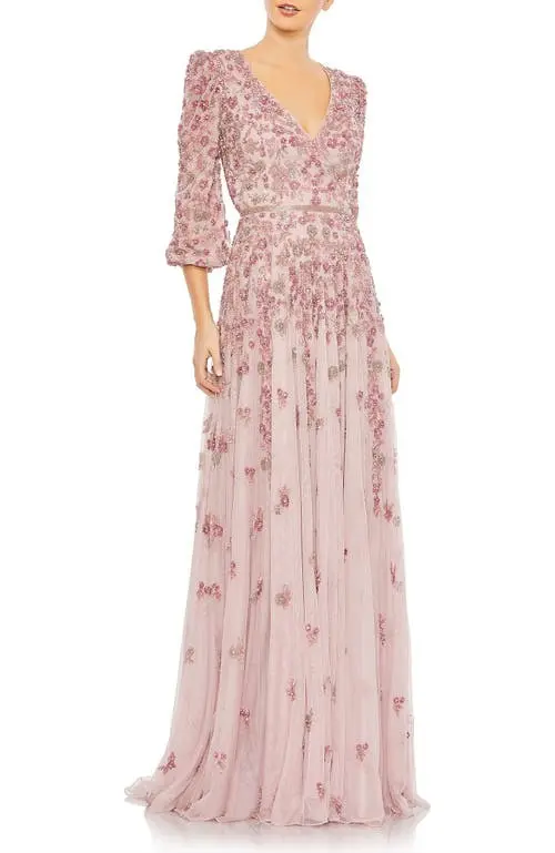 Mac Duggal Embellished V-neck A-line Gown - Rose