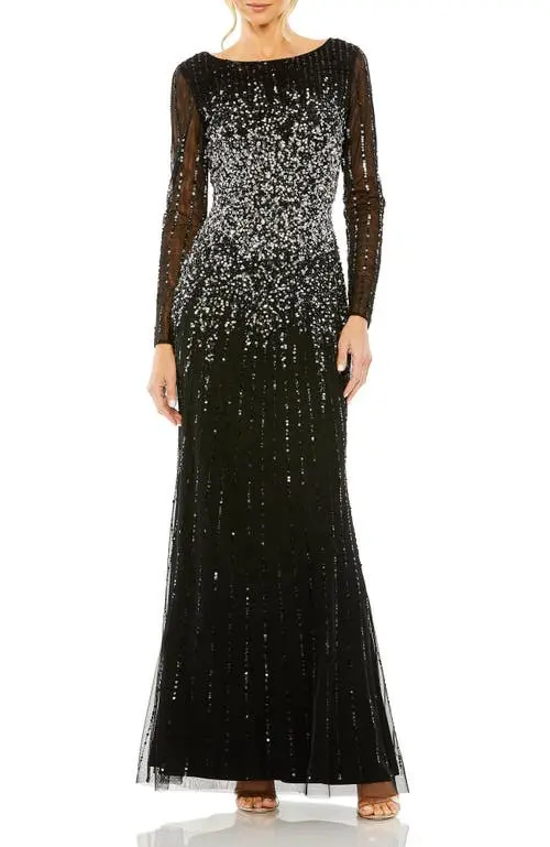 Mac Duggal High Neck Sequin A-line Gown - Black