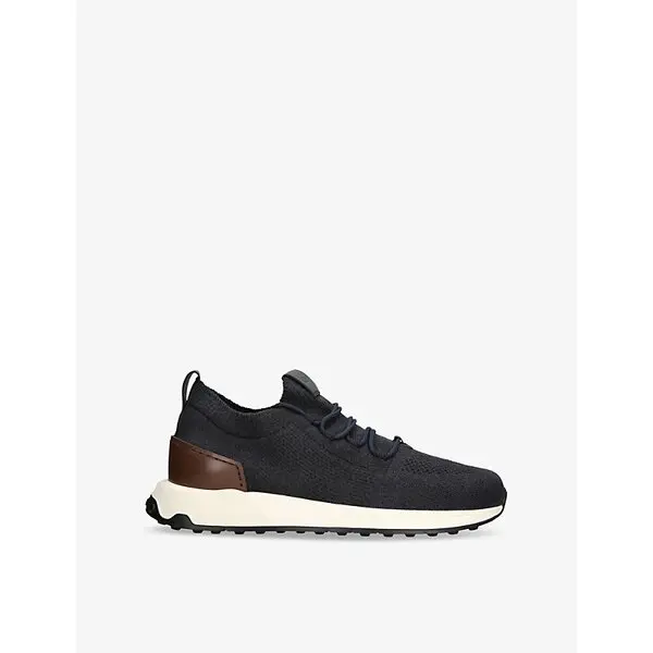 TOD'S Knitted And Leather Mid-top Trainers - Navy