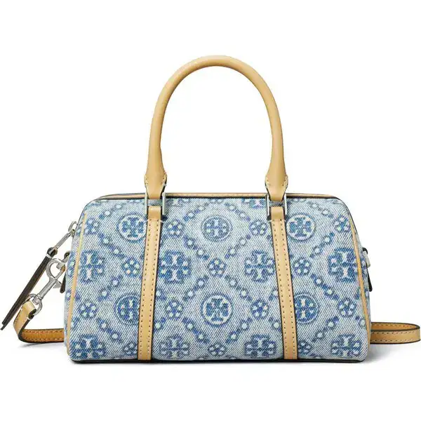 Tory Burch T Monogram Denim Barrel Bag - Powder Blue | Editorialist