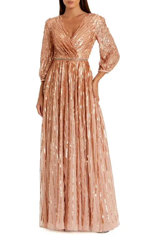 Mac Duggal Sequined Wrap Gown - Apricot