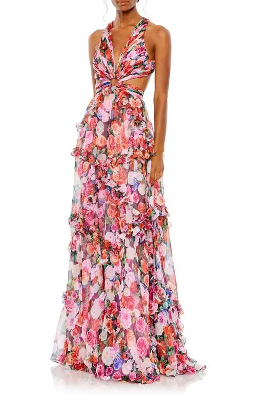 Mac Duggal Ruffled Cut-out Sleeveless Gown